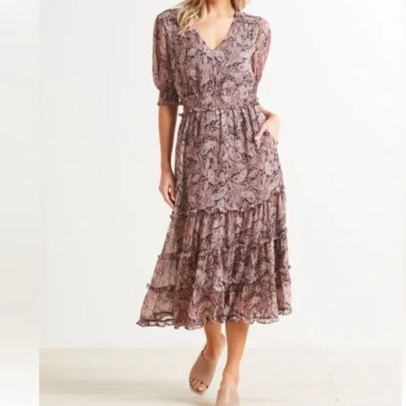 Roan + Ryan | Dresses | Elegant Floral Midi Dress In Dusty Rose | Poshmark